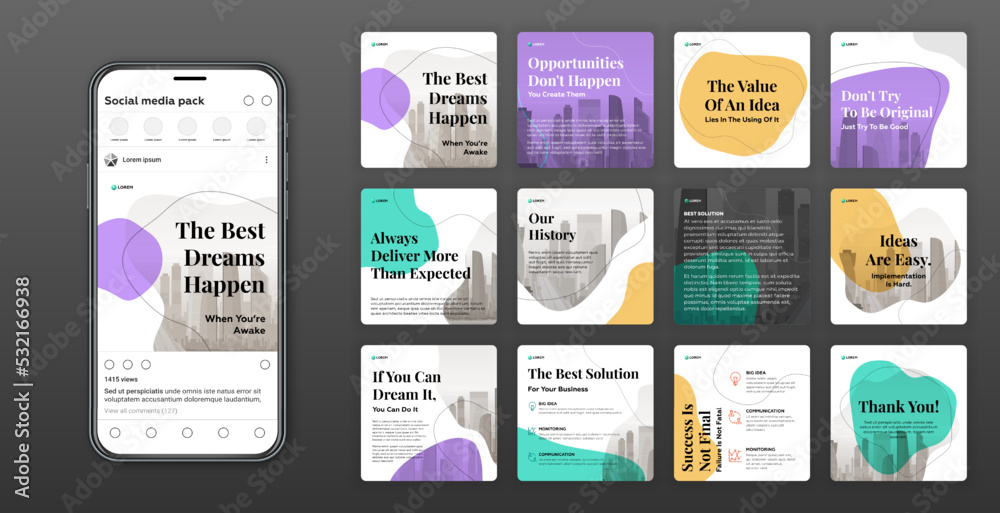 Social media post templates set with cityscape vector illustration on ...