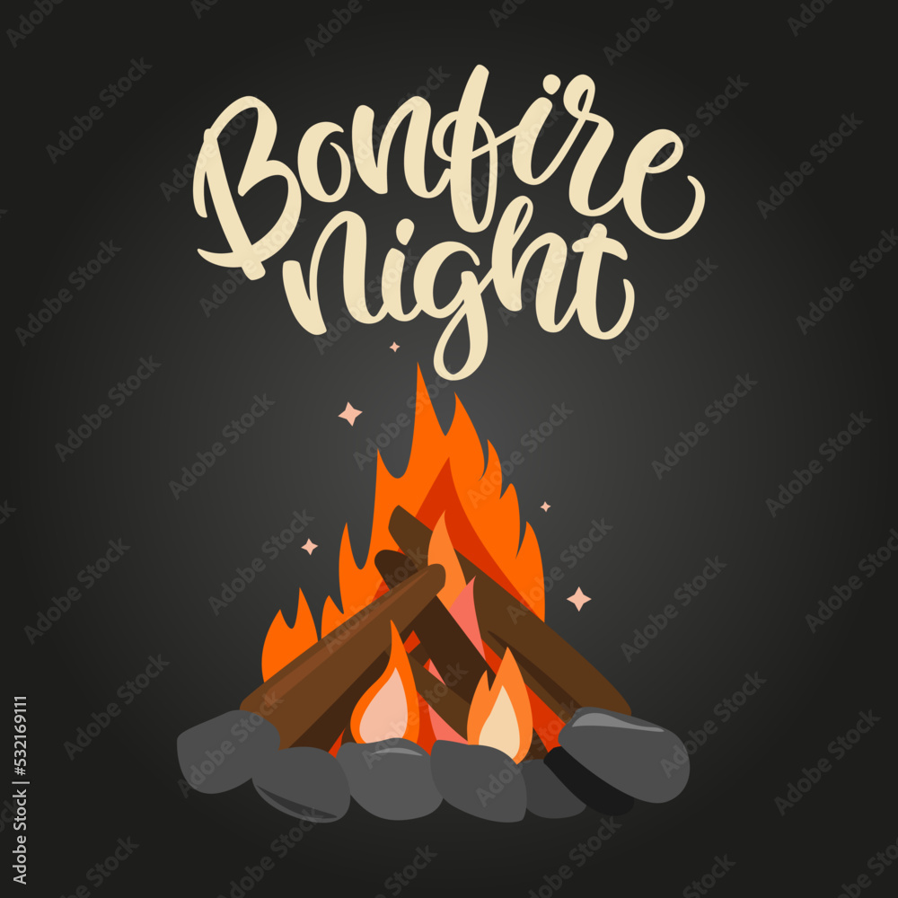 Bonfire Night. Guy fawkes night. Vector lettering illustration. Greeting Card Design. Stock ...