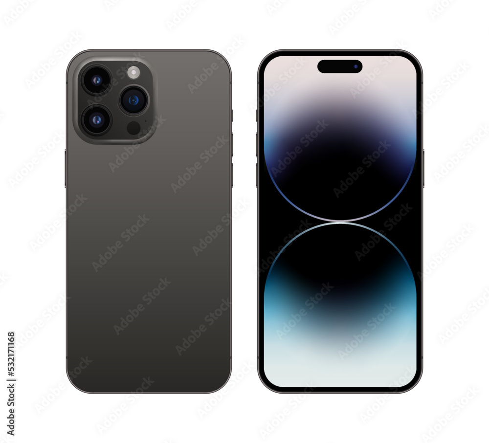 Realistic iPhone 14 Pro Max Black color smart phone front and back ...