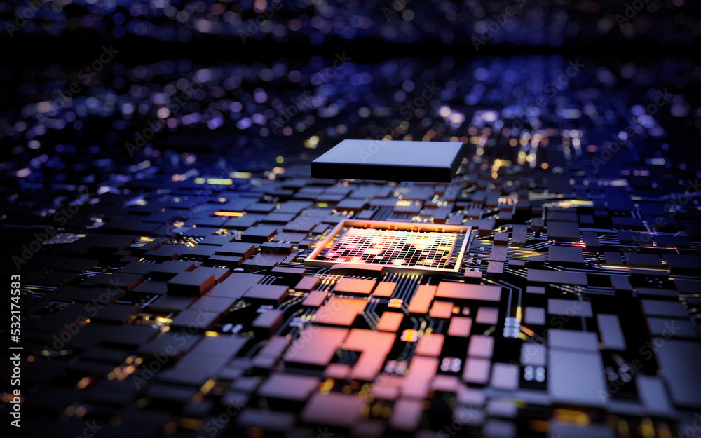 3D rendering microprocessor CPU chipset central processor unit on the illumination circuit ...