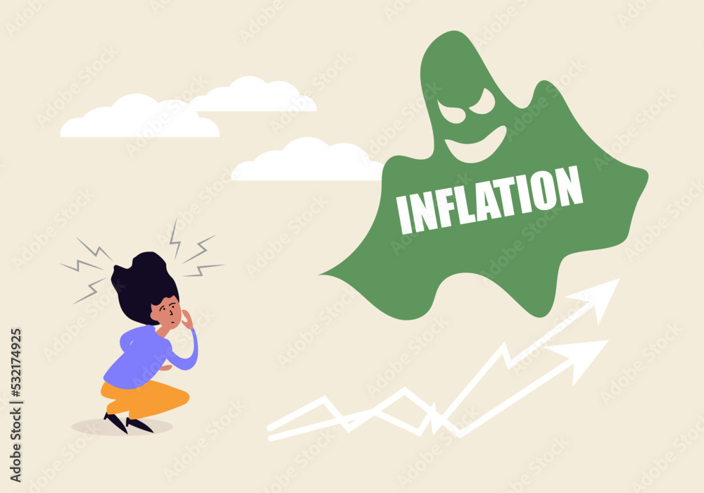 Inflation Ghost Woman Scary of Inflation. Arrows are going up. Vector ...