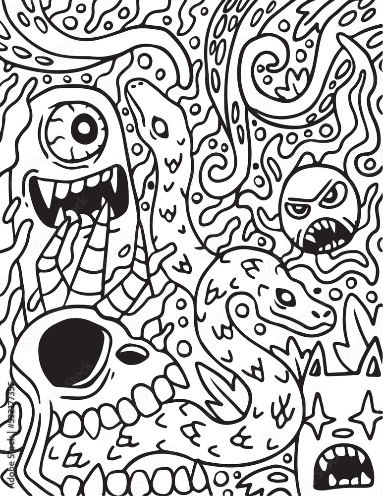 Halloween Monster Doodle coloring page Stock Vector | Adobe Stock