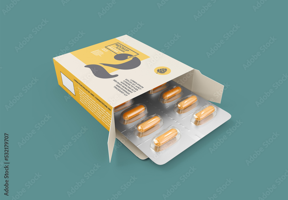 Paper Box with Pills Mockup Stock Template | Adobe Stock