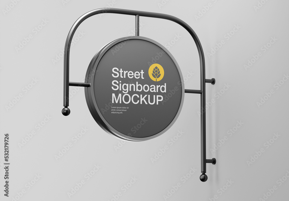 Round Signboard Wall Mockup Stock Template | Adobe Stock