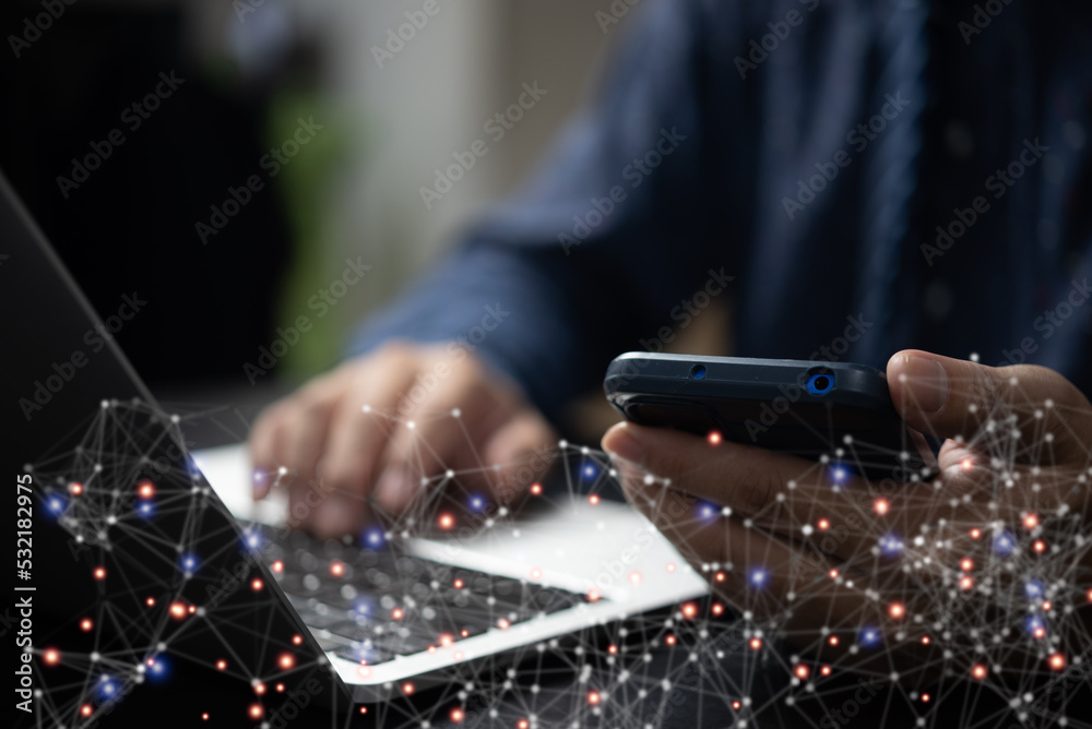 mobile phone Connection to the global network Internet, business, iot ...