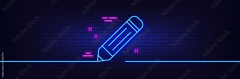 Neon light glow effect. Pencil line icon. Edit sign. Drawing or Writing ...