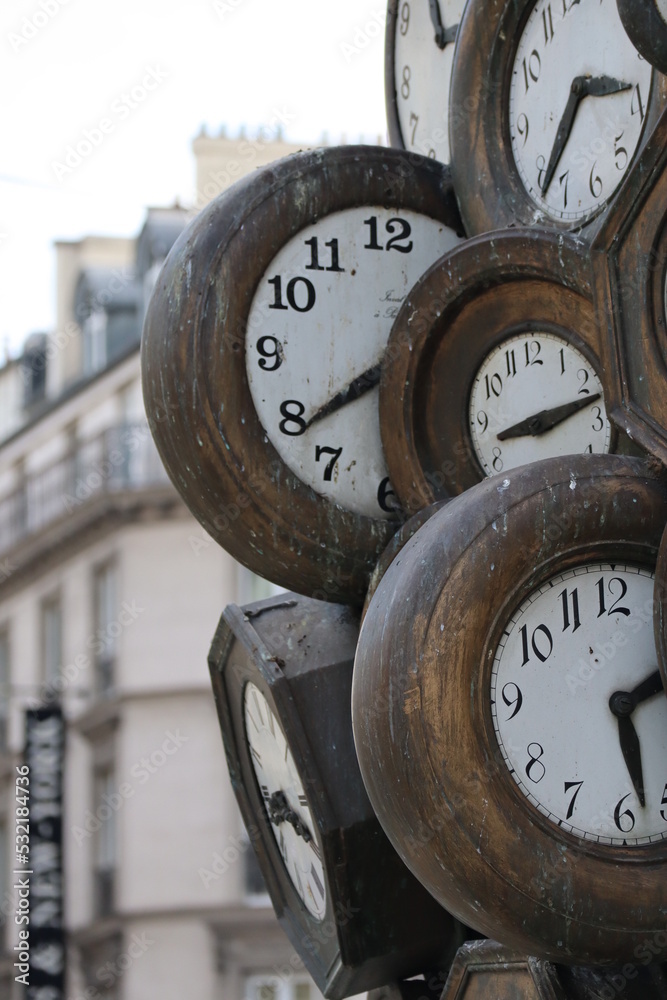 Paris, France - 20.07.2021 : The Clocks by Arman, clock sculpture at ...
