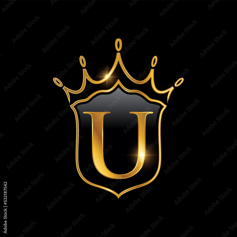 Initial U monogram alphabet with a crown and shield. Stock Vector ...