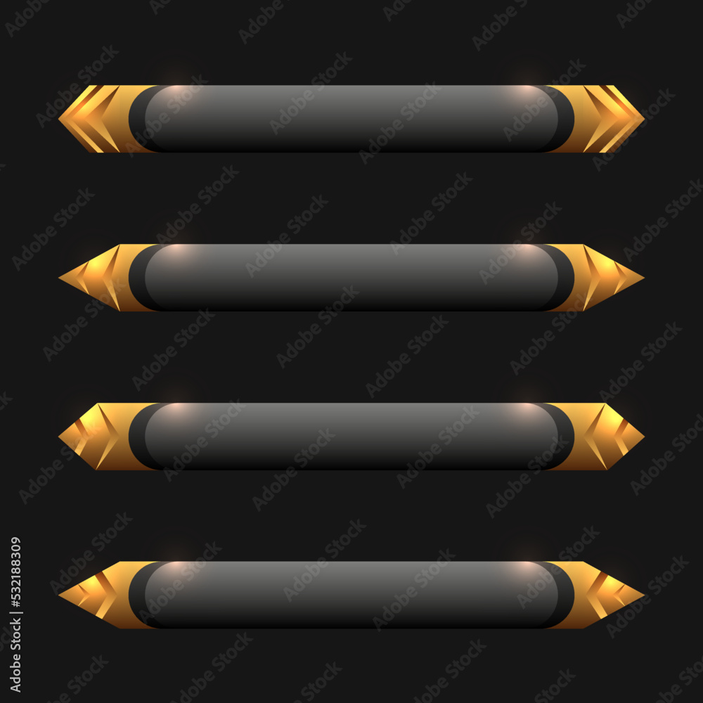 Game interface black and gold title banner ui buttons template Stock ...