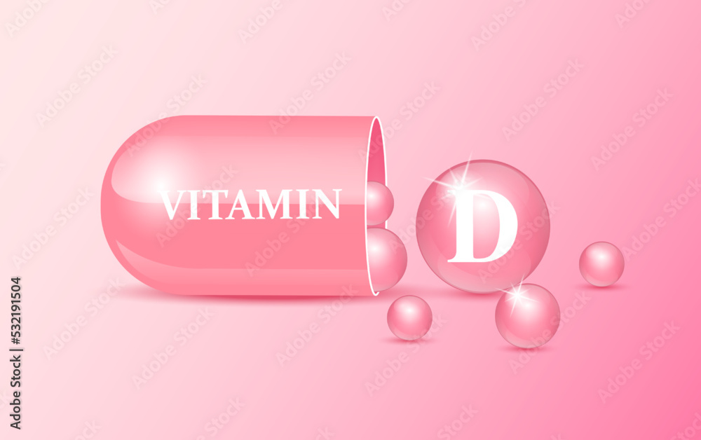 Capsule vitamin D structure pink and white with circular bubbles ...