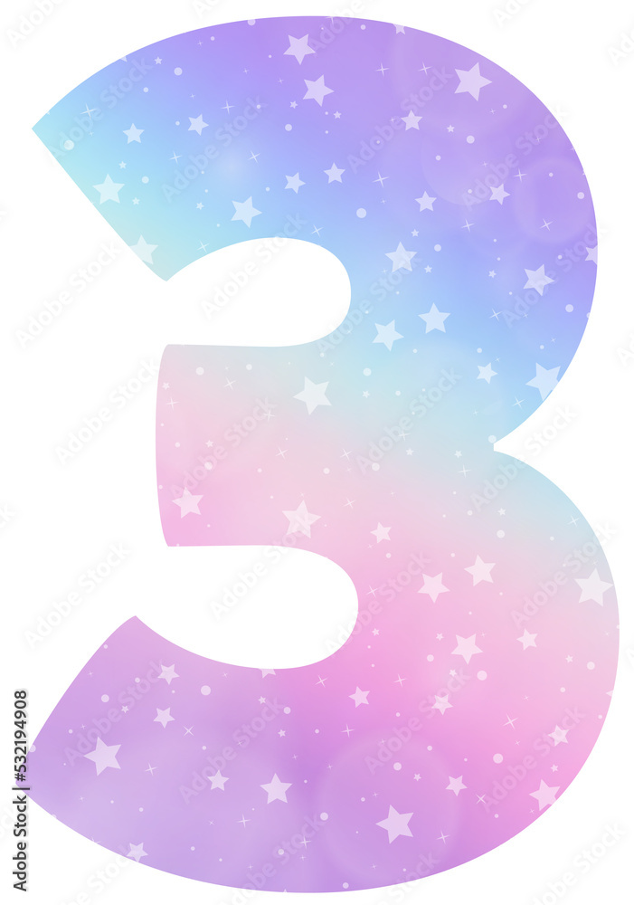 Number 3 Fantasy alphabet rainbow unicorn ilustración de Stock | Adobe ...