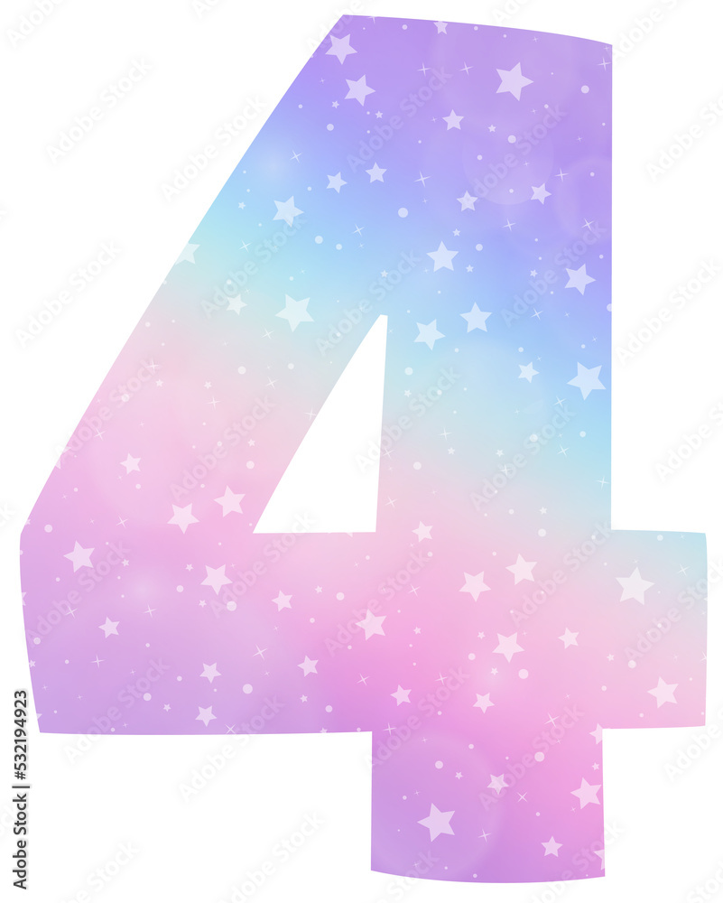 Number 4 Fantasy alphabet rainbow unicorn Stock Illustration | Adobe Stock