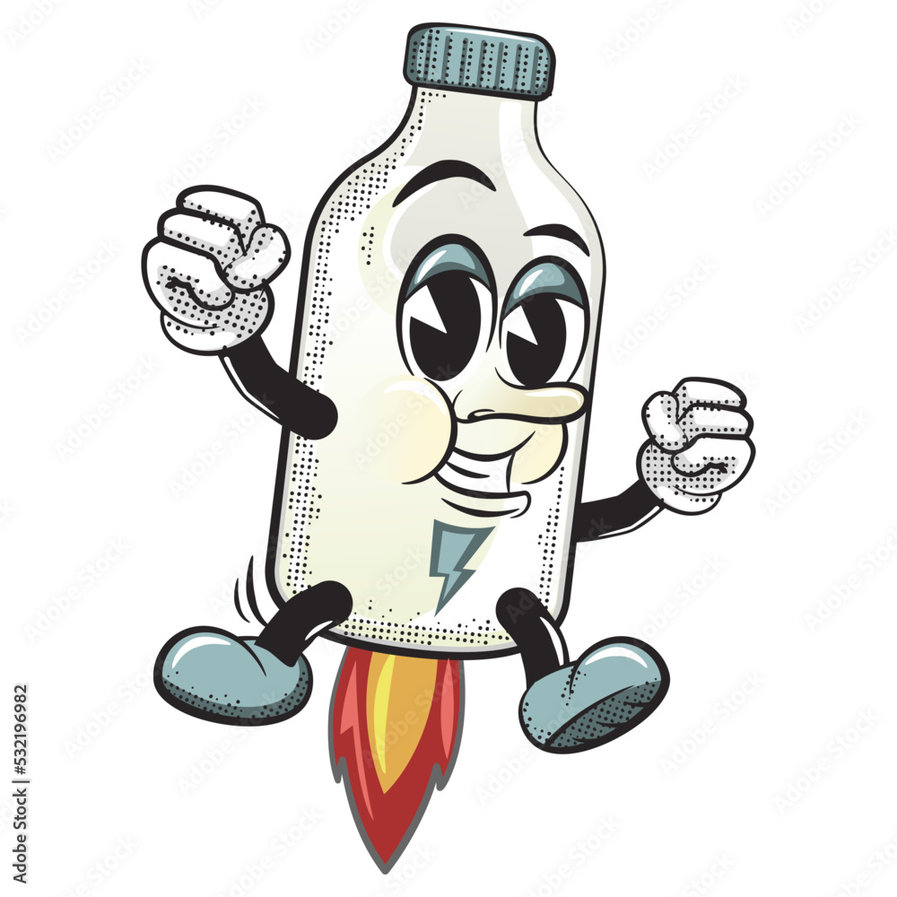 cartoon character vector illustration of a milk bottle flying on a ...