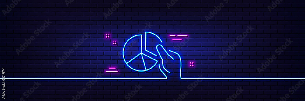 Neon light glow effect. Pie chart line icon. Presentation graph sign ...
