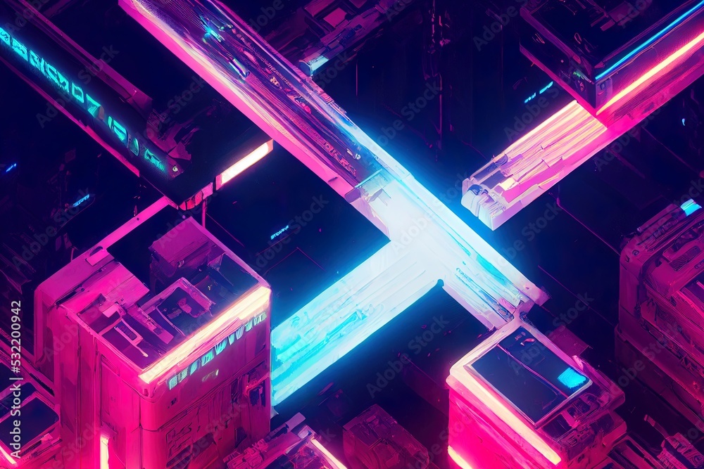 Abstract Future Neon Cyberpunk Techno Scene. Grunge Futuristic concept ...