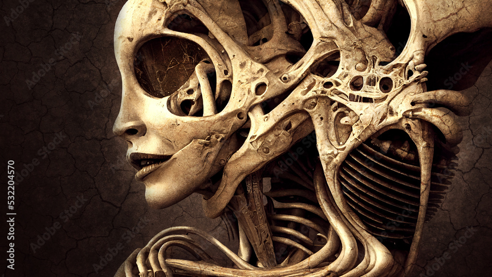 Biomechanical Skull Art