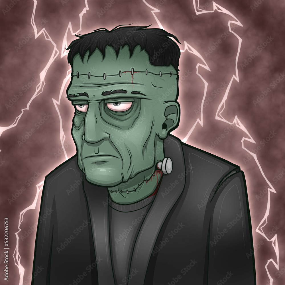 Frankenstein's Monster with lightening background cartoon illustration ...