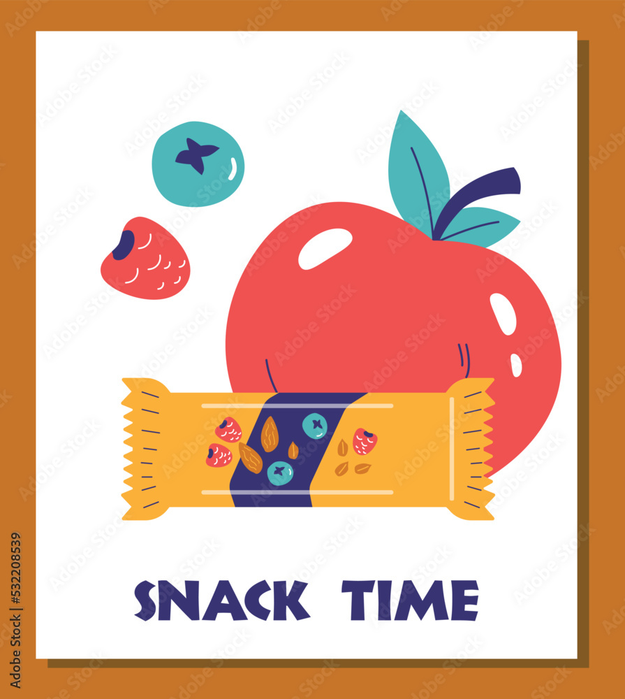 Healthy snack banner or poster template flat cartoon vector ...