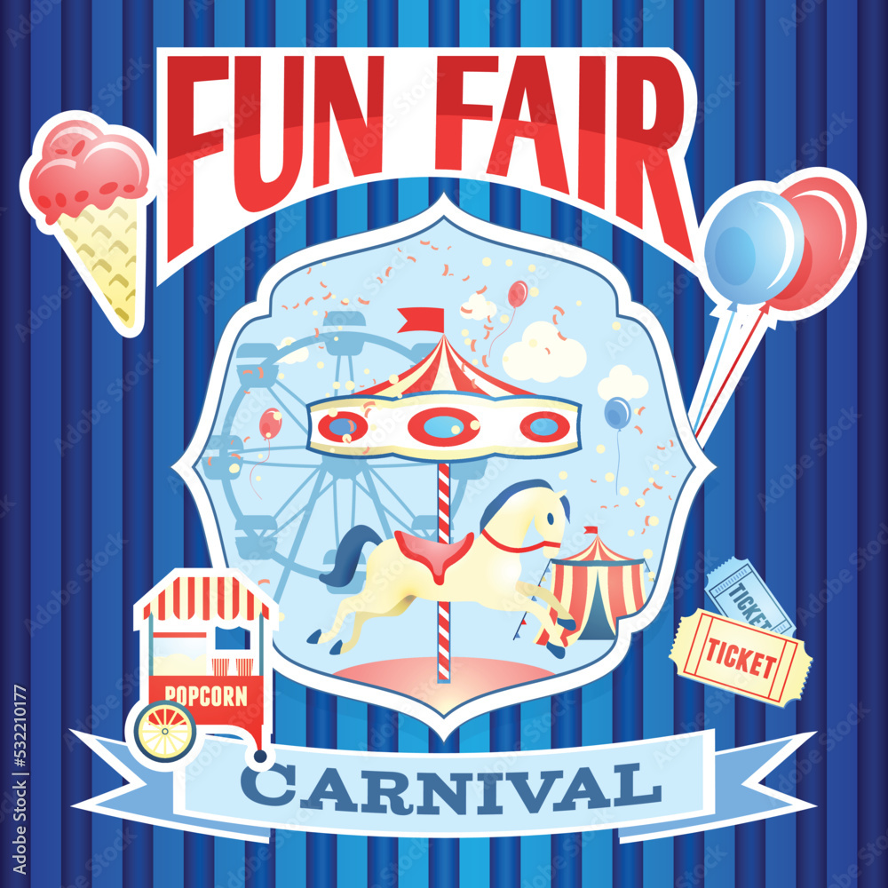 Vintage carnival fun fair theme park poster template vector ...