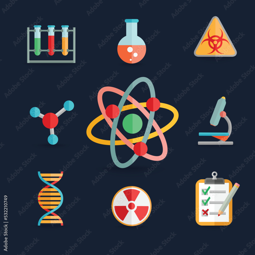 Scientific chemistry laboratory equipment of retort glass atom dna ...