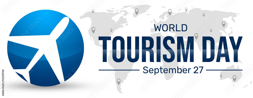 World Tourism Day Banner Design with Blue Gradient Plane sign and world ...