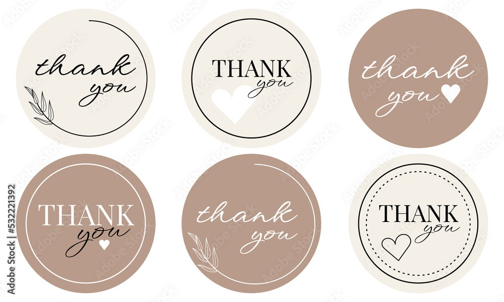 Thank you classic round stickers. Set labels and bages.Logo circle ...