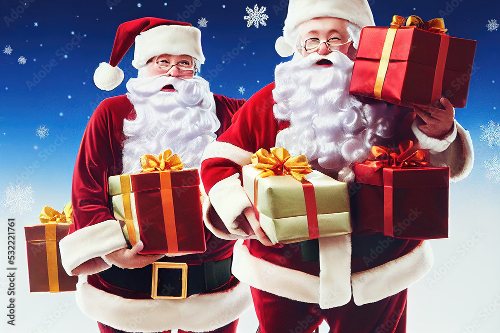 Two men as santa claus carrying many christmas gifts Stock Illustration ...