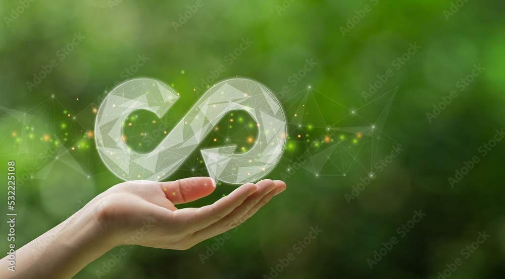 Circular economy concept. Hand holding circular economy low Polygonal ...