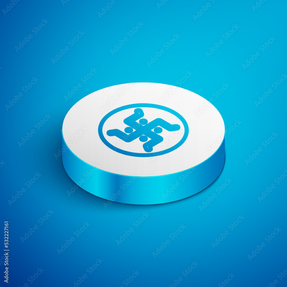 Isometric line Hindu swastika religious symbol icon isolated on blue ...