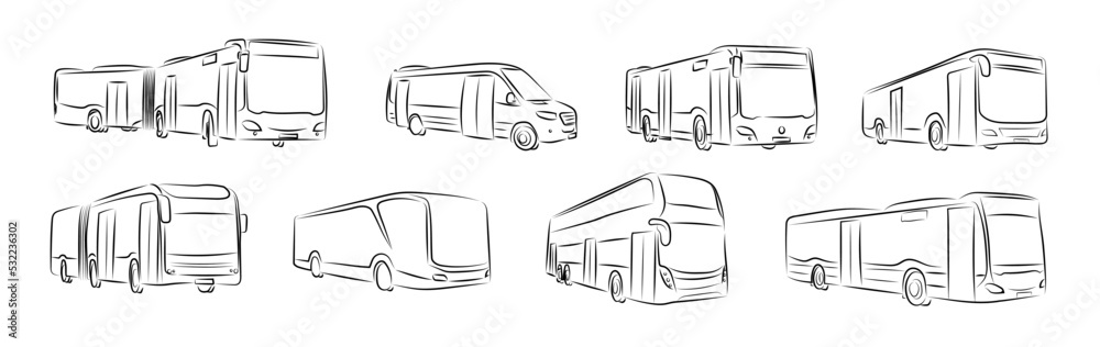 8 Busse Zeichnungen Lineart | Buses Drawnings Stock Vector | Adobe Stock