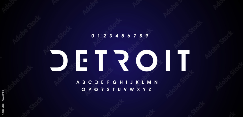 Detroit Abstract digital modern alphabet fonts. Typography technology ...