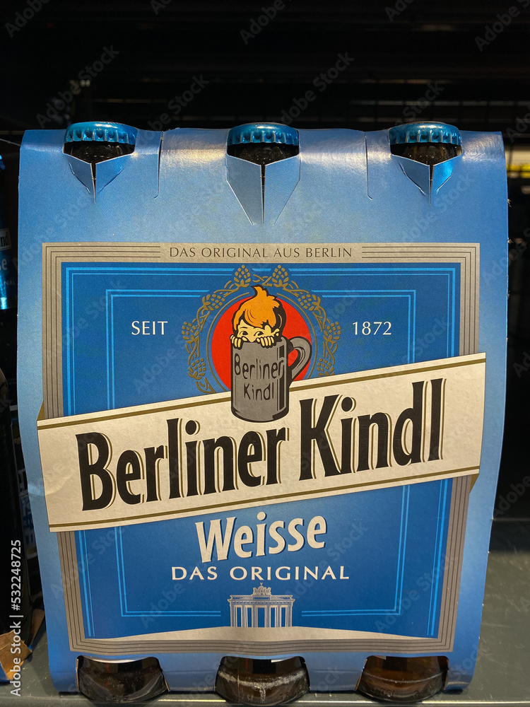 Rheinbach, Germany 1 March 2021, A six-pack of "Berliner Kindl" beer on ...