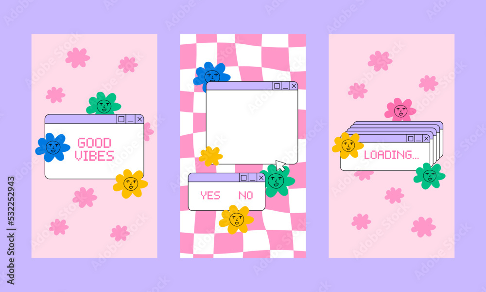 Set of social media stories templates in retrowave kidcore aesthetic ...