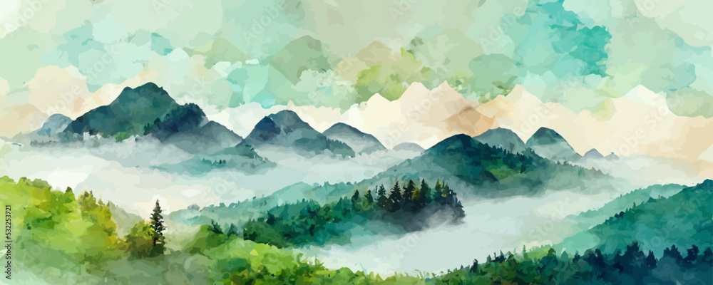 landscape art background with mountains and hills Stock Vector | Adobe ...