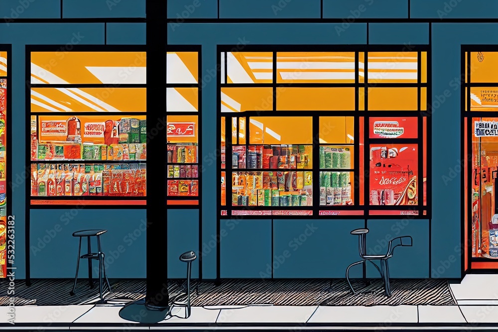 Colorful clean line storefront illustration Stock Illustration | Adobe ...