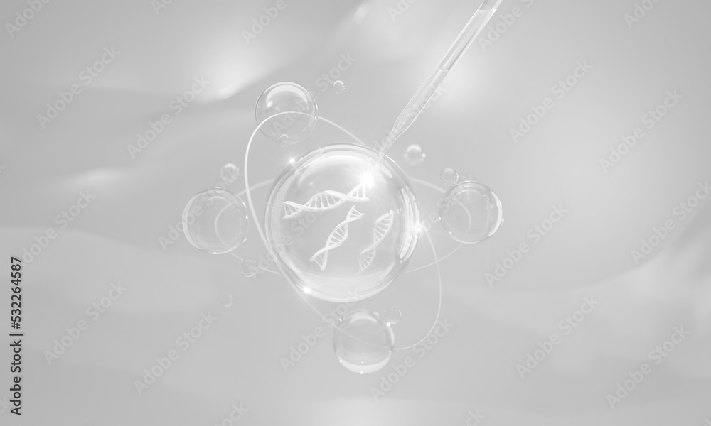 DNA in side collagen bubble and Vitamin illustration isolated on soft ...