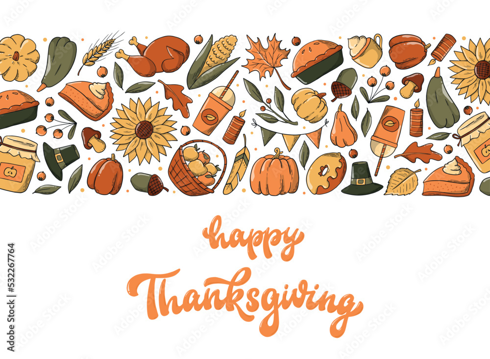 Thanksgiving horizontal banner with lettering quote and border of ...