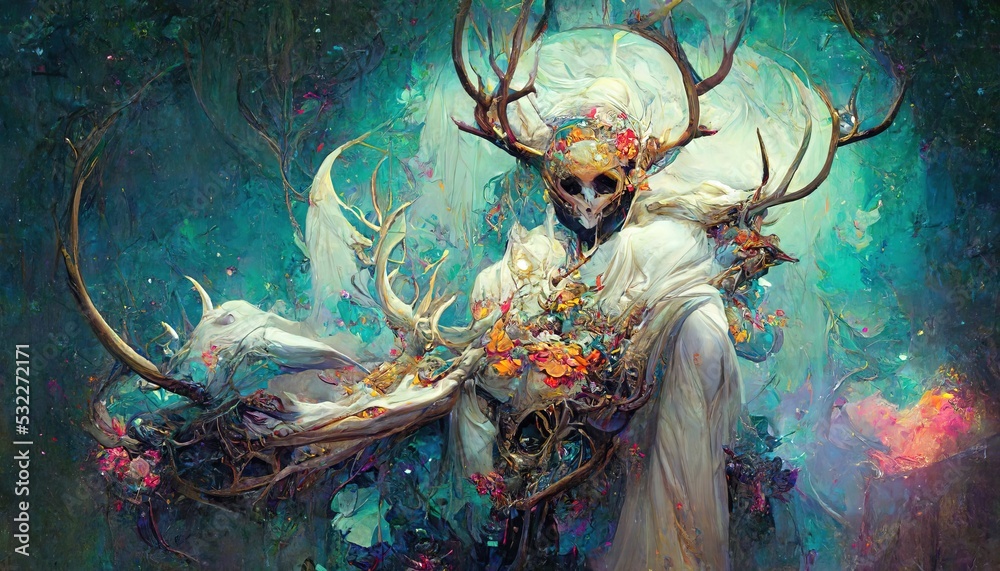 Deer skull. shaman. god of death. ghost. halloween. Fantasy. Concept ...