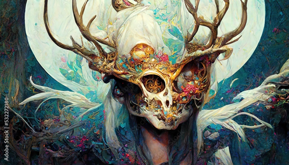 Deer skull. shaman. god of death. ghost. halloween. Fantasy. Concept ...