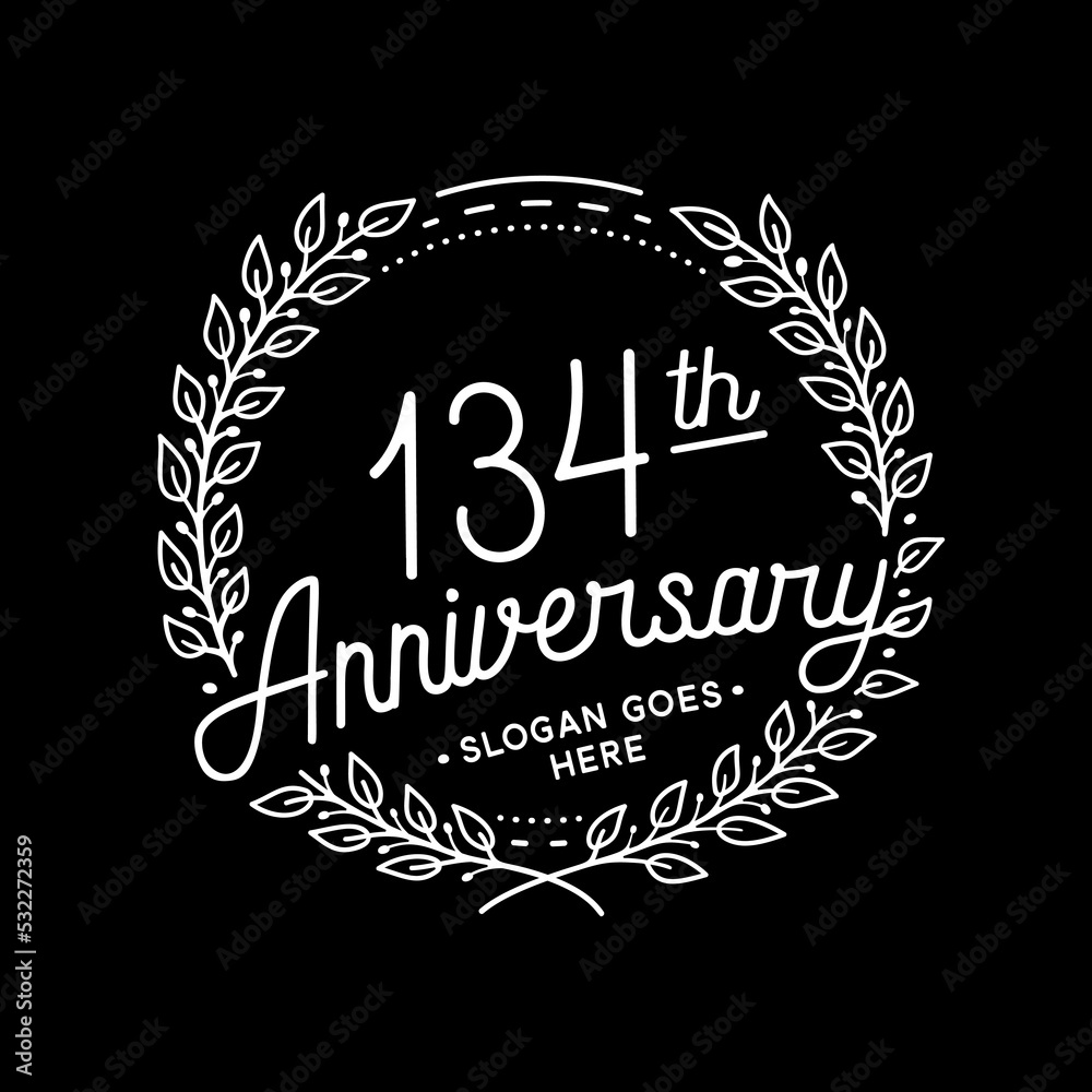 134 years anniversary celebrations design template. 134th logo. Vector ...