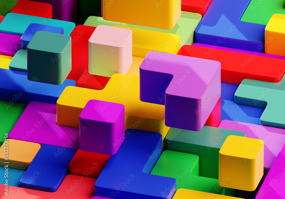 Children colorful wallpaper. Three-dimensional Tetris with rainbow ...