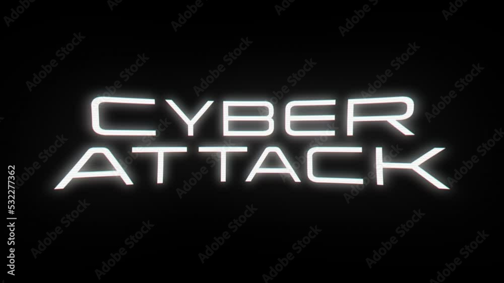 Glitch CYBER ATTACK text. Looped CYBER ATTACK animation with distortion effect isolated on black ...