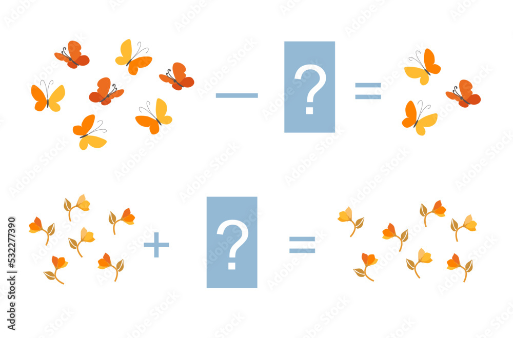 Math examples with pictures for addition and subtraction. Educational ...