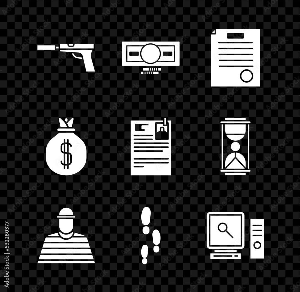 Set Pistol or gun with silencer, Stacks paper money cash, The arrest ...