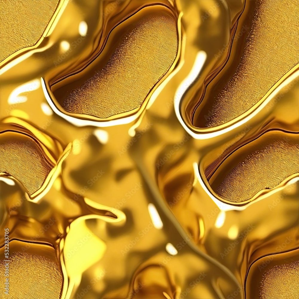 close-up of gold metal for endless tiled texture. Golden liquid texture ...
