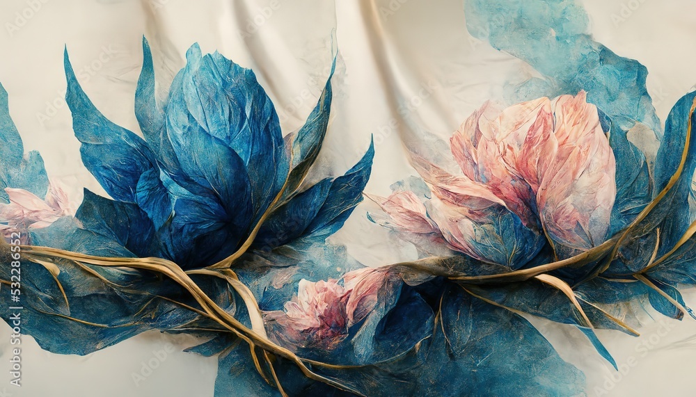 Raster illustration of beautiful blue flower arrangement with bracelet ...