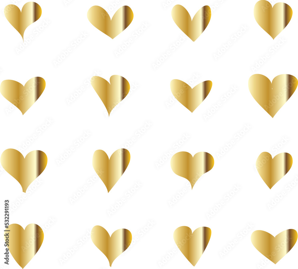 Golden heart vector set. Love icons isolated on white background ...