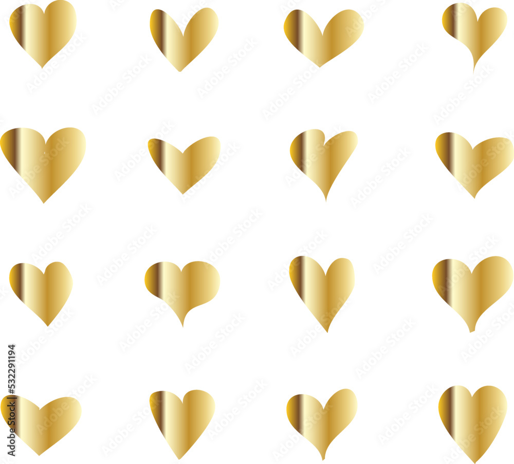 Golden heart vector set. Love icons isolated on white background ...