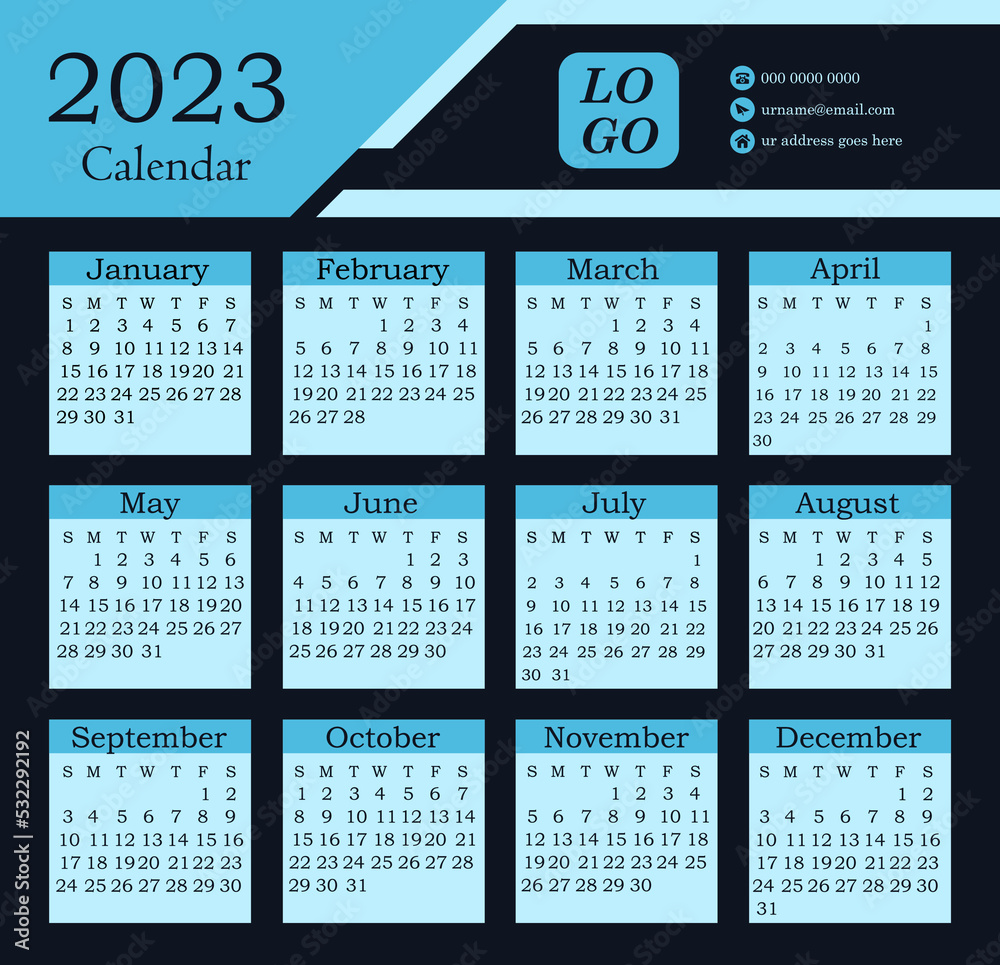 Calendar 2023, week starts Sunday, corporate design, calendar 2023 ...