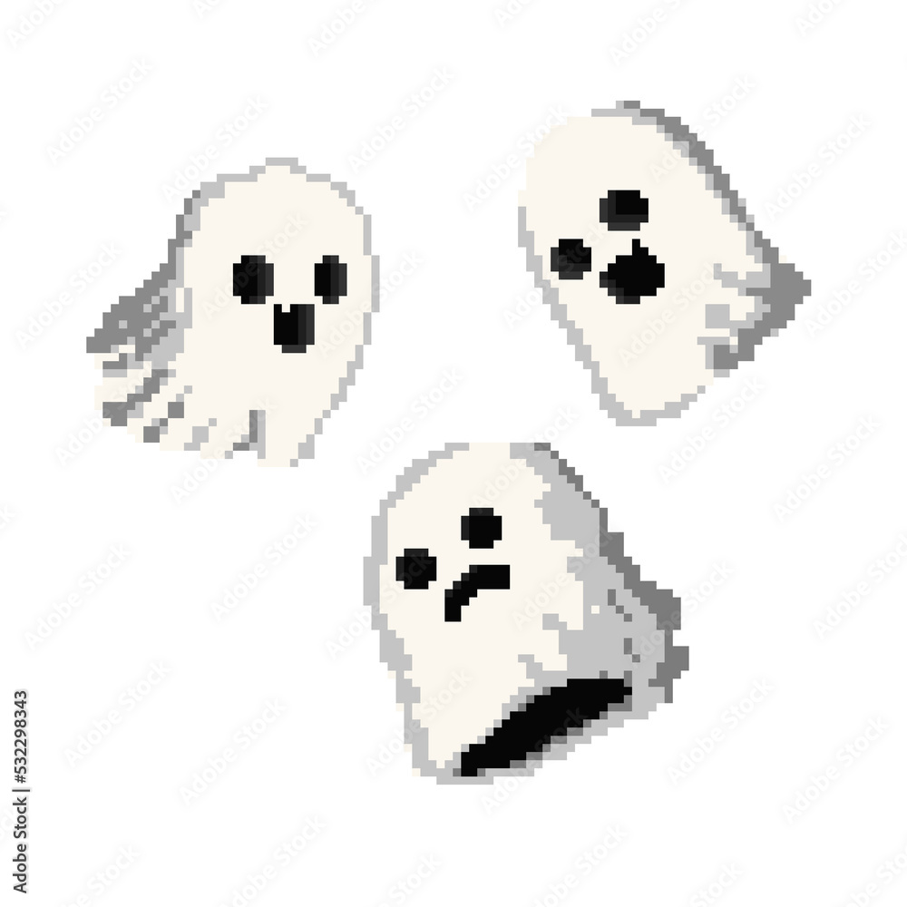 Pixel art cartoon group of ghost character Stock Illustration | Adobe Stock